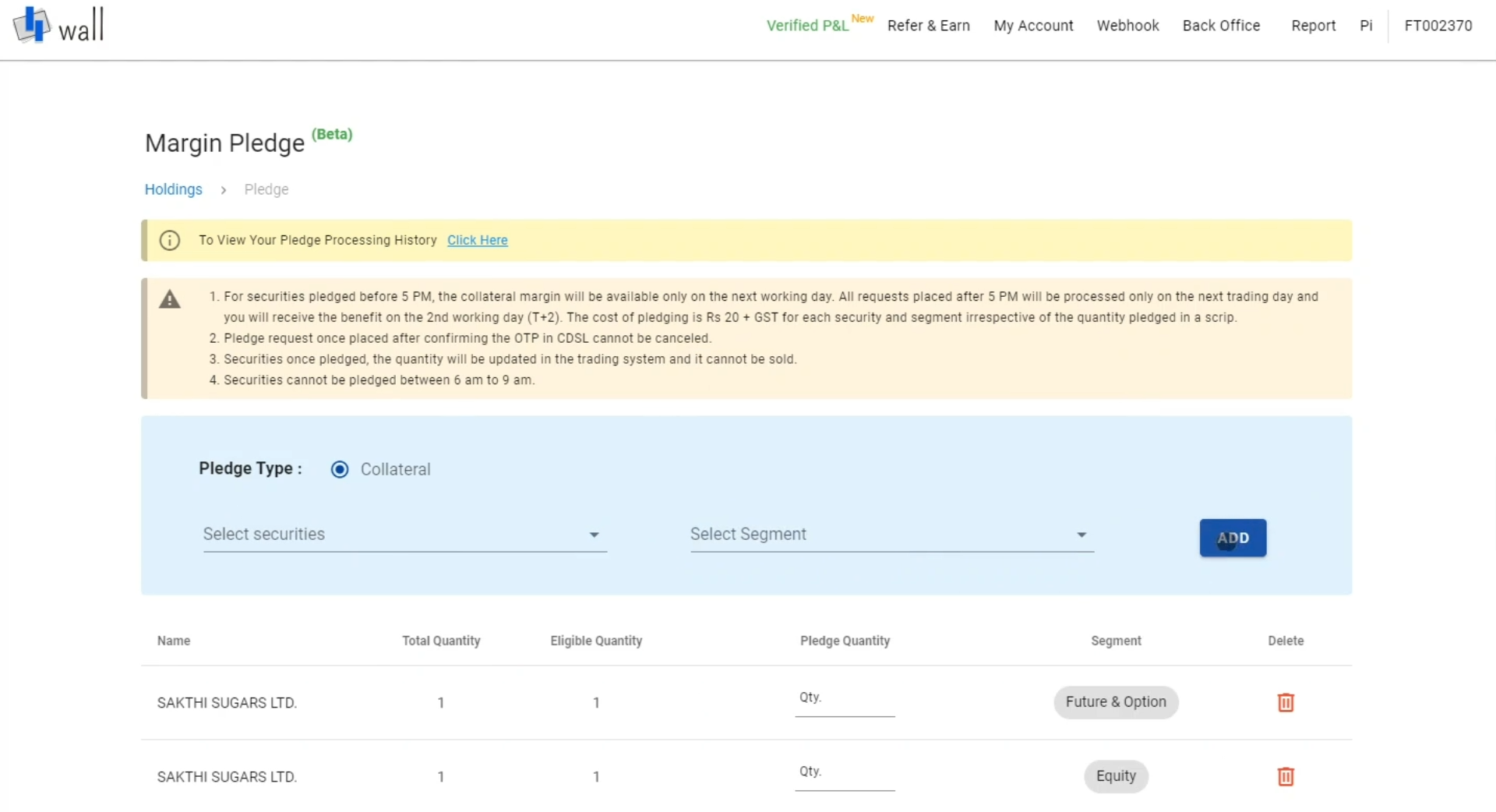 Flattrade Support Portal | What are the steps to pledge Shares ...